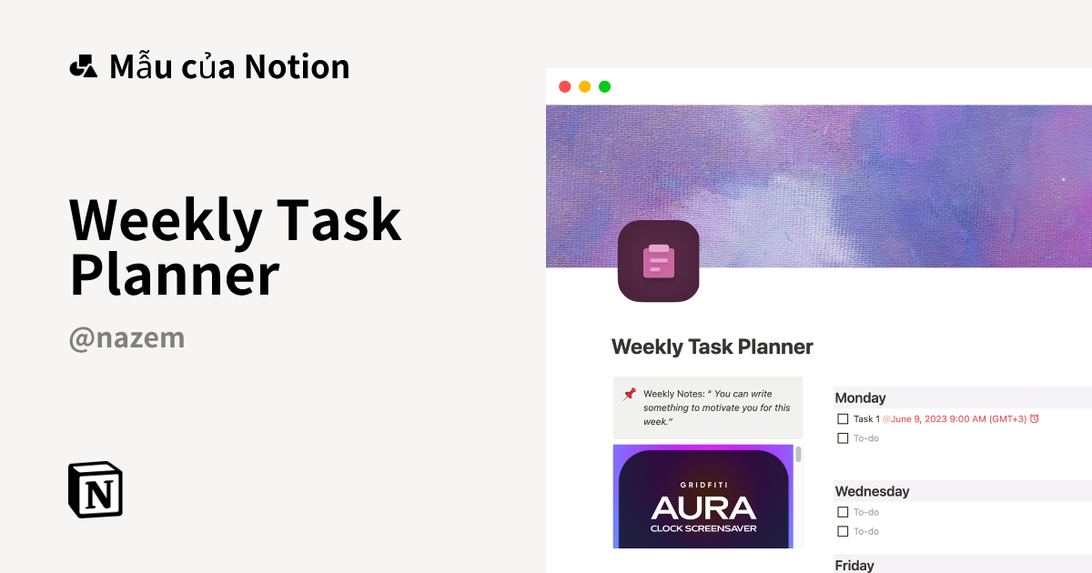 Mẫu Weekly Task Planner | Thị trường Notion