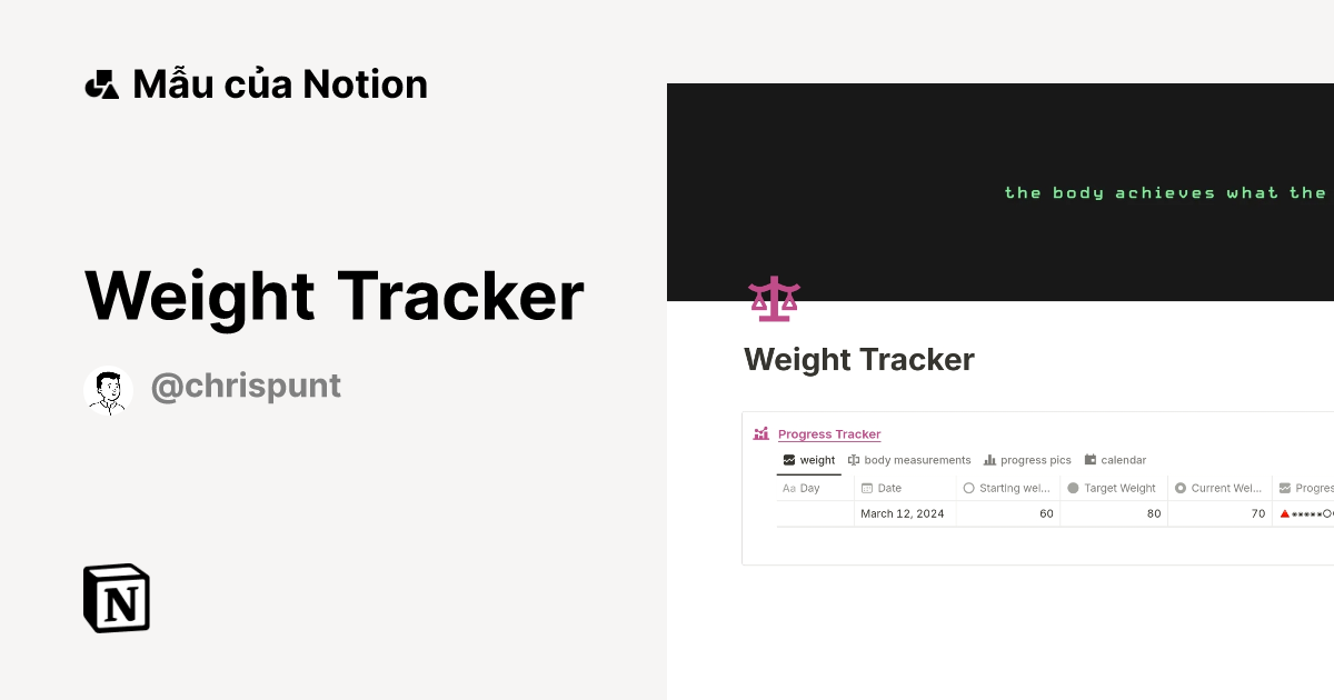 Mẫu Weight Tracker | Thị trường Notion