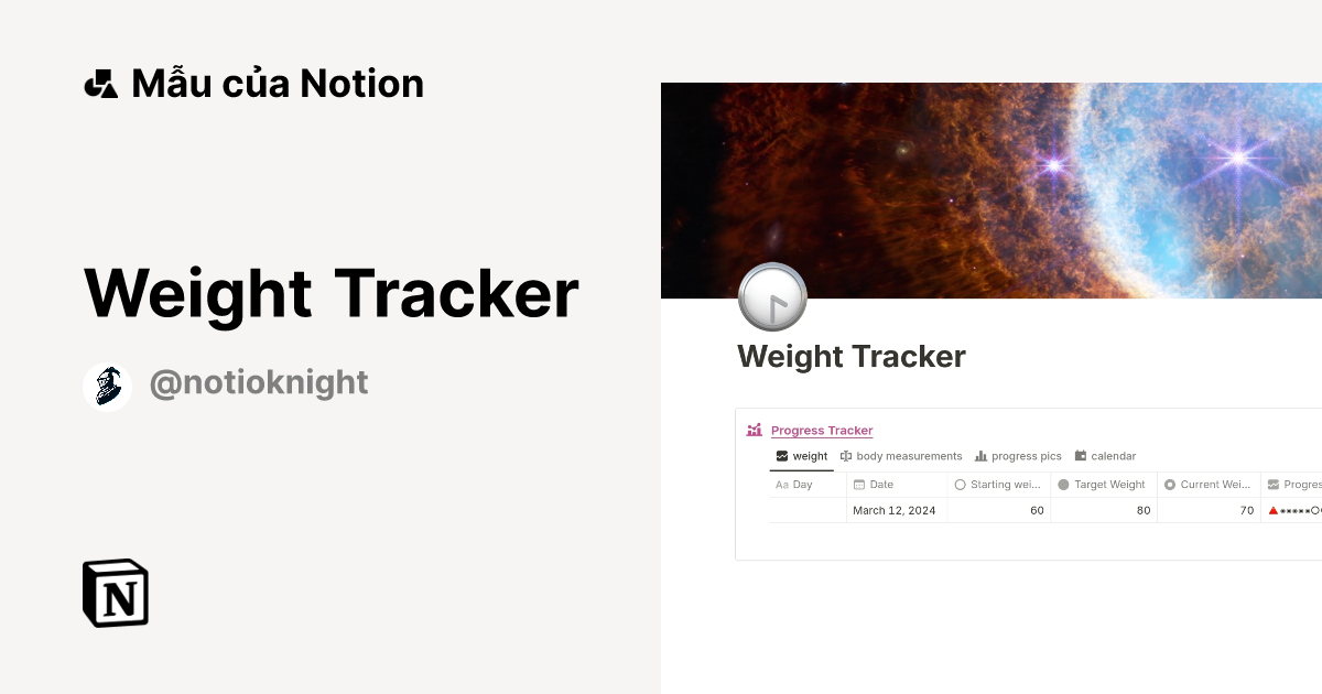 Mẫu Weight Tracker | Thị trường Notion