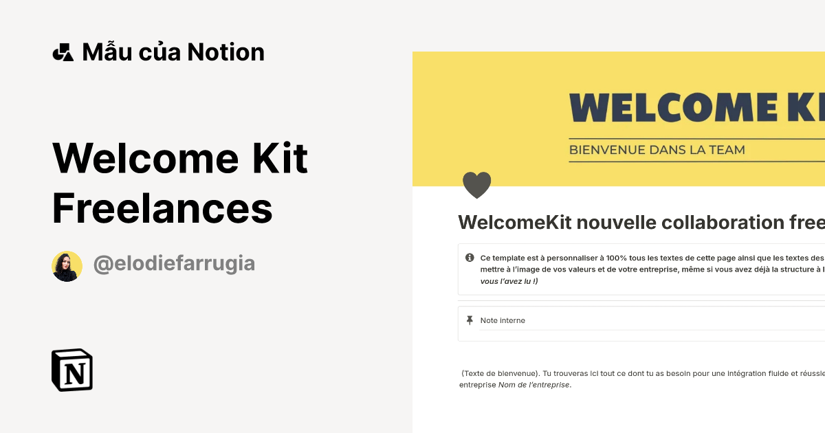 Mẫu Welcome Kit Freelances | Thị trường Notion