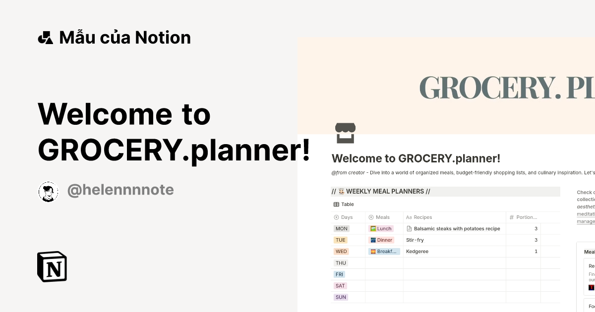 Welcome to GROCERY.planner! Mẫu do helen | minimalist & aesthet tạo ...