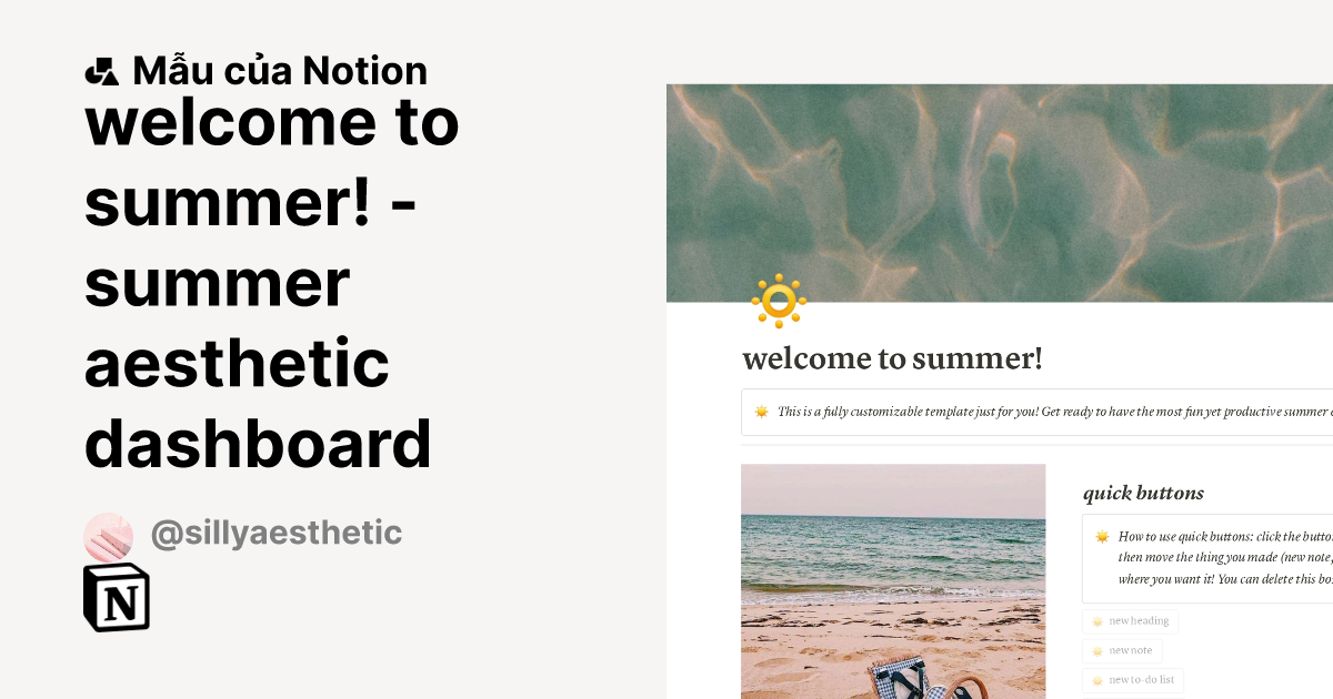 welcome to summer! - summer aesthetic dashboard Mẫu do em tạo | Thị trường Notion