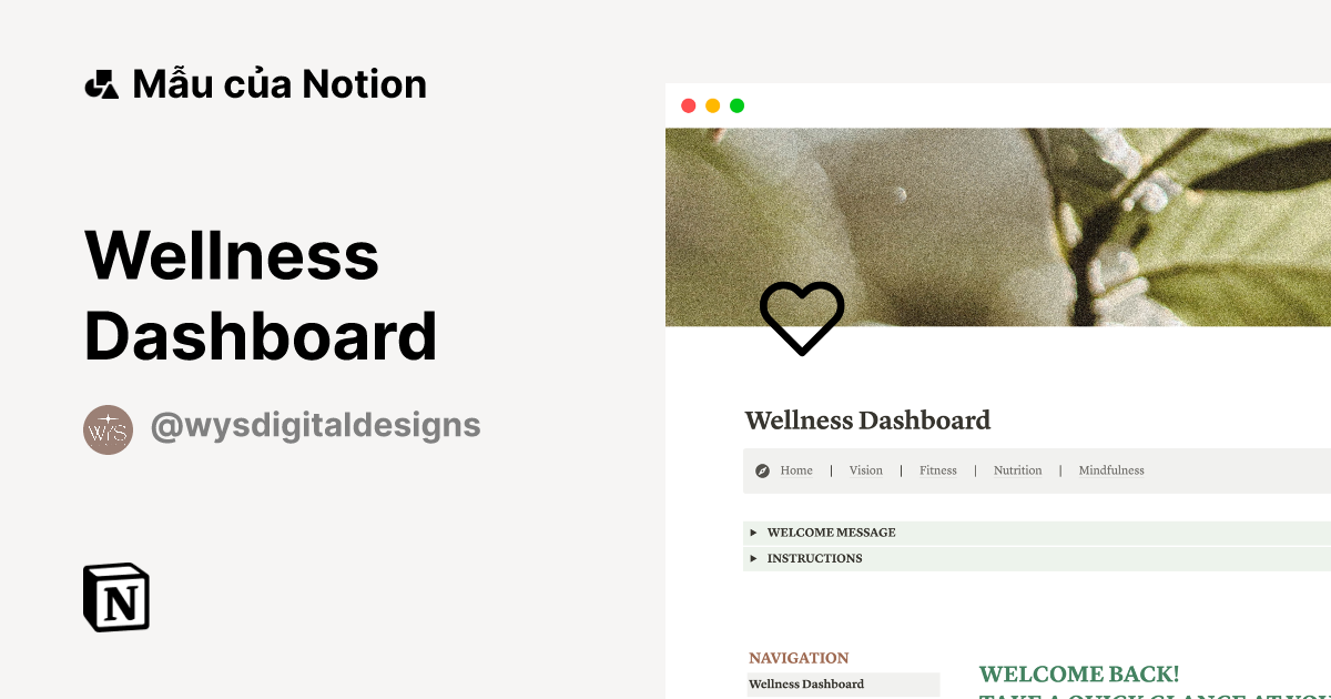 Wellness Dashboard Mẫu do WYS Digital Designs tạo | Thị trường Notion