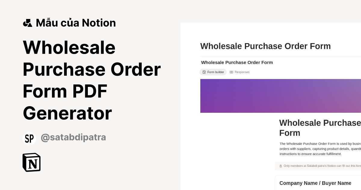 Wholesale Purchase Order Form PDF Generator Mẫu do Satabdi Patra tạo ...
