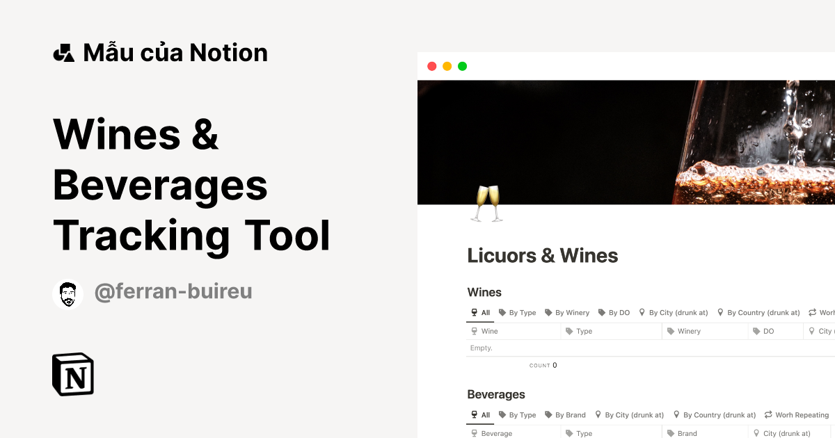 Mẫu Wines & Beverages Tracking Tool | Thị trường Notion