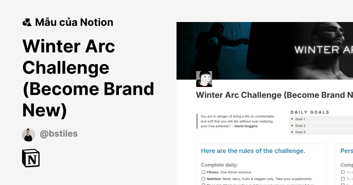 Mẫu Winter Arc Challenge (Become Brand New) | Thị trường Notion