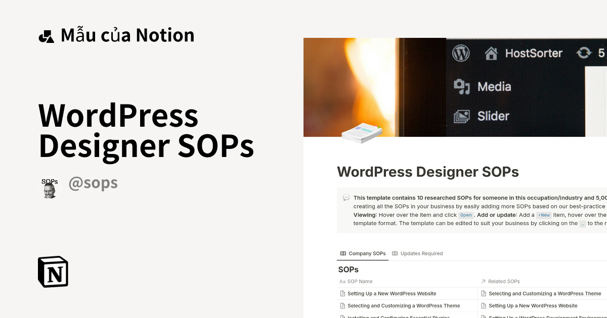 Mẫu WordPress Designer SOPs | Thị trường Notion