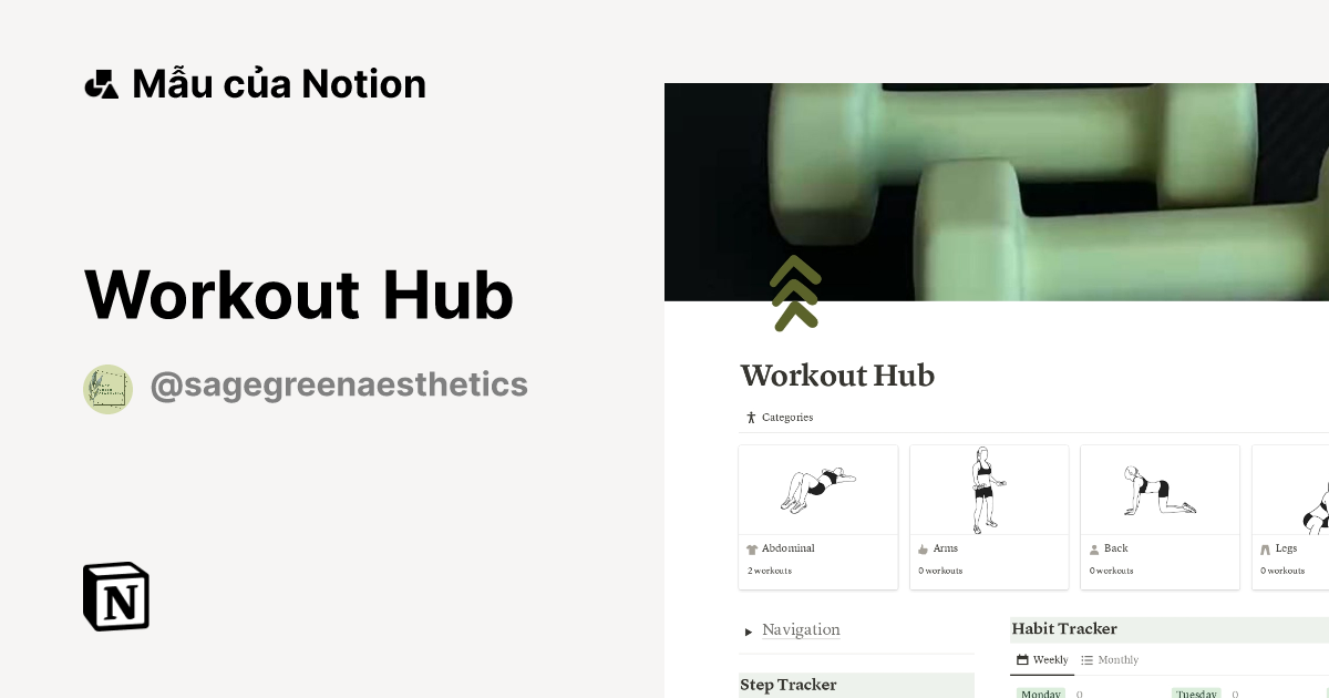 Workout Hub Mẫu do Sage Green Aesthetics tạo | Thị trường Notion
