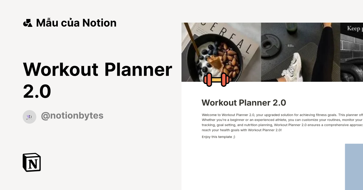 Workout Planner 2.0 Mẫu do Notion Bytes tạo | Thị trường Notion