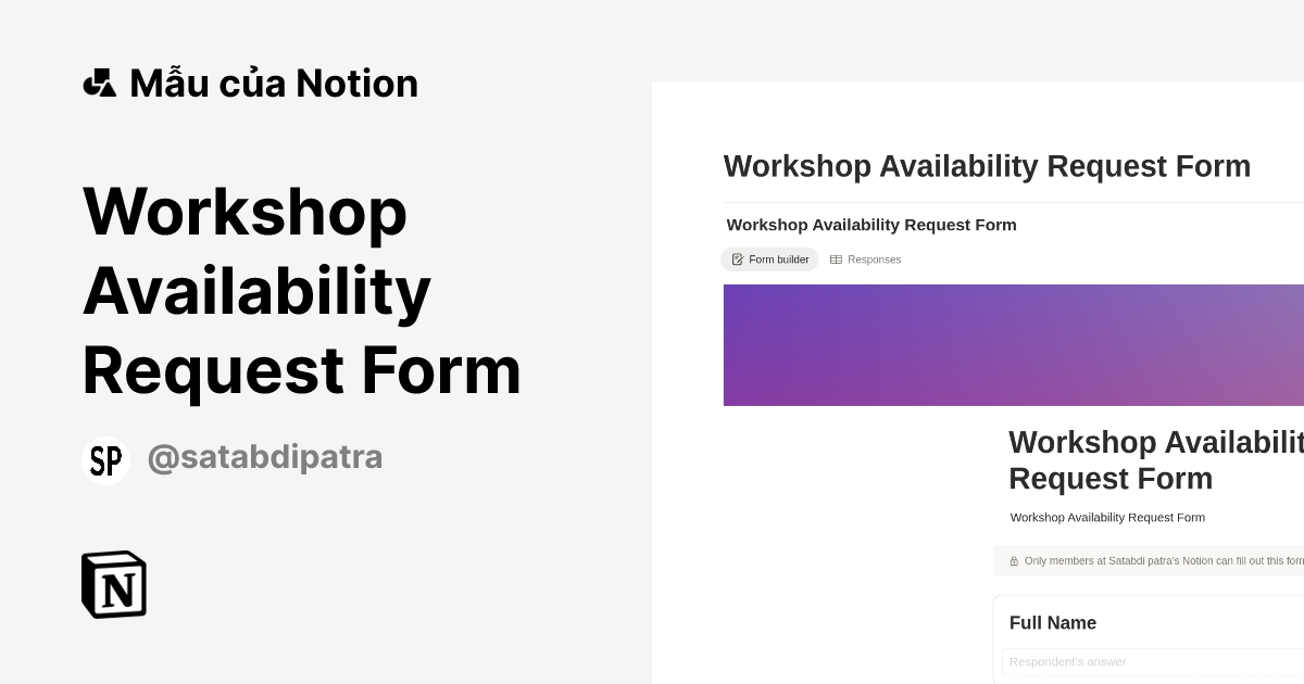 Mẫu Workshop Availability Request Form | Thị trường Notion
