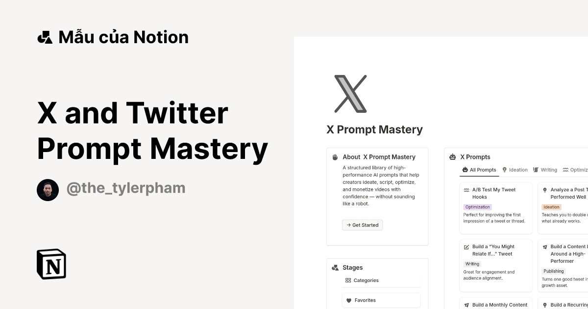 Mẫu X and Twitter Prompt Mastery | Thị trường Notion