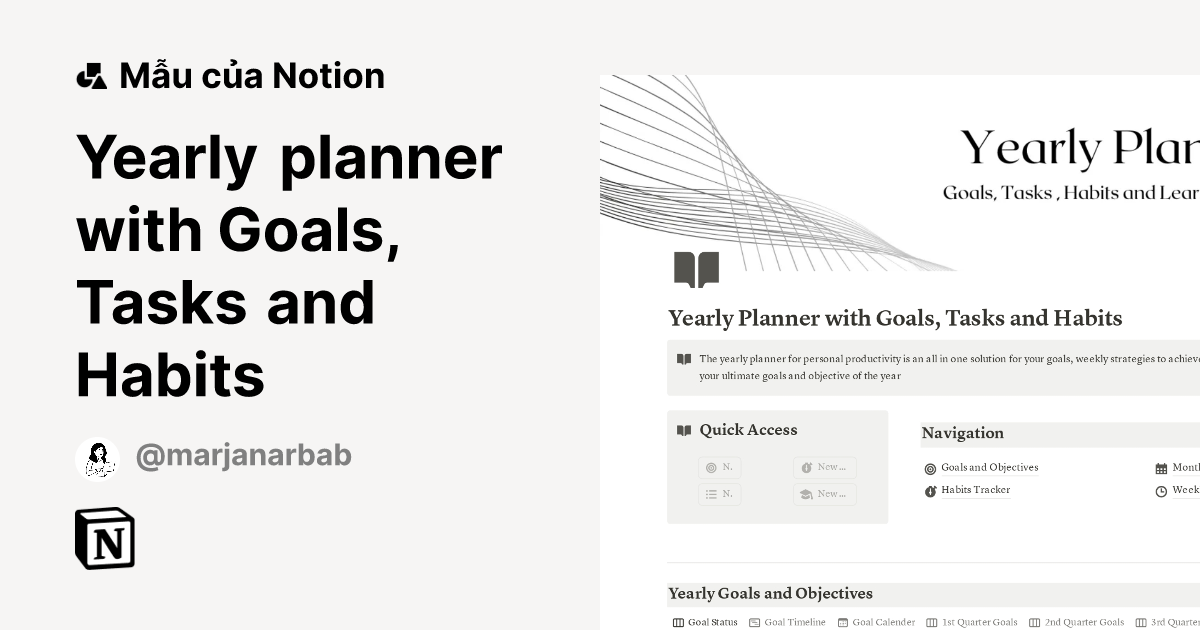 Yearly planner with Goals, Tasks and Habits Mẫu do Marjan Arbab tạo ...