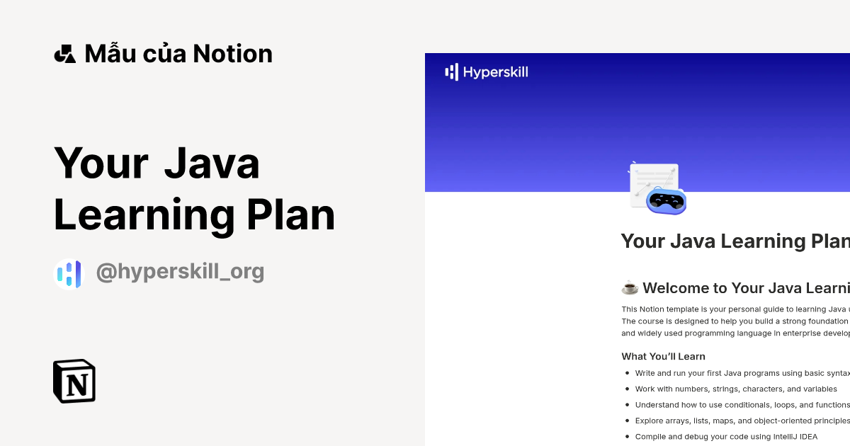 Mẫu Your Java Learning Plan | Thị trường Notion