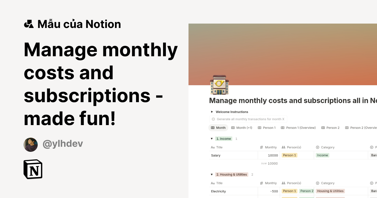 Manage monthly costs and subscriptions - made fun! Mẫu do ylhdev tạo ...