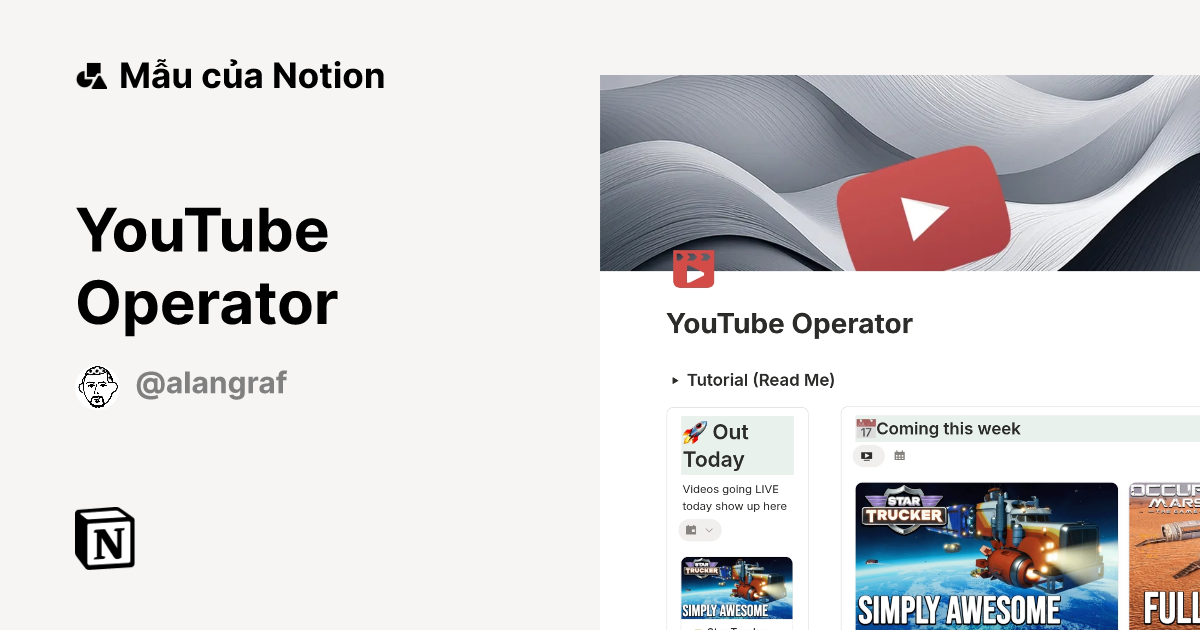 YouTube Operator Mẫu do Alan Graf tạo | Thị trường Notion