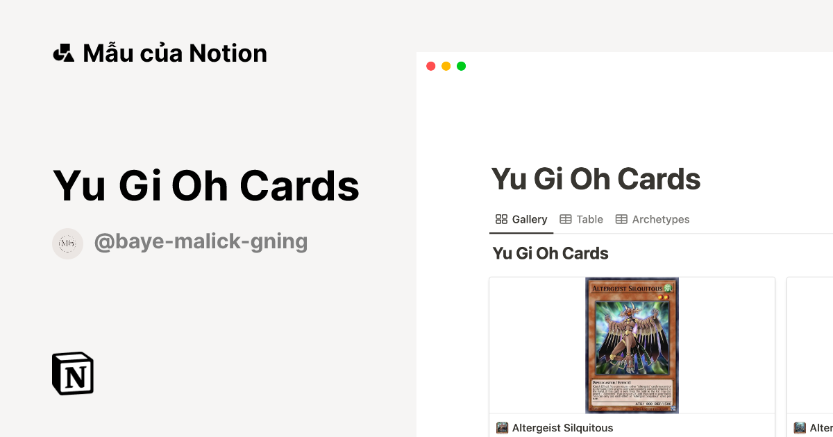 Mẫu Yu Gi Oh Cards | Thị trường Notion