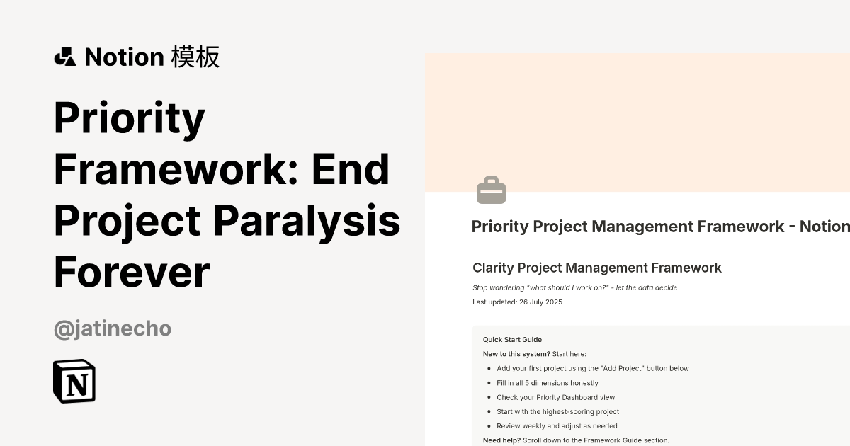 Priority Framework: End Project Paralysis Forever 模板 | Notion 市集