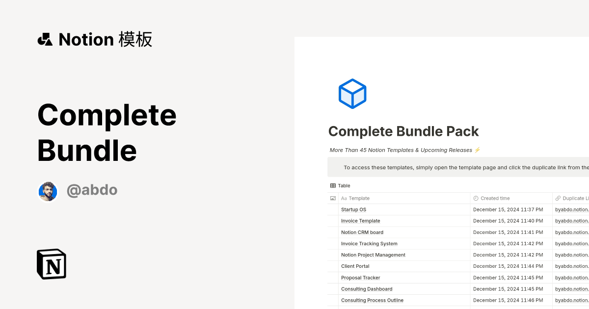 来自 Abdo Karmalla 的 Complete Bundle 模板｜Notion市集