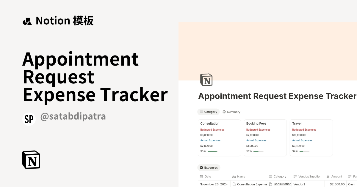 来自 Satabdi Patra 的 Appointment Request Expense Tracker 模板｜Notion市集
