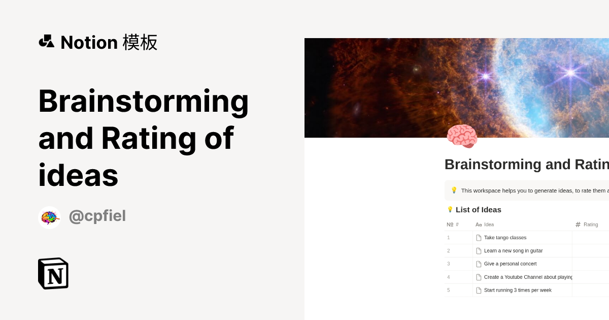 Brainstorming and Rating of ideas 模板 | Notion 市集