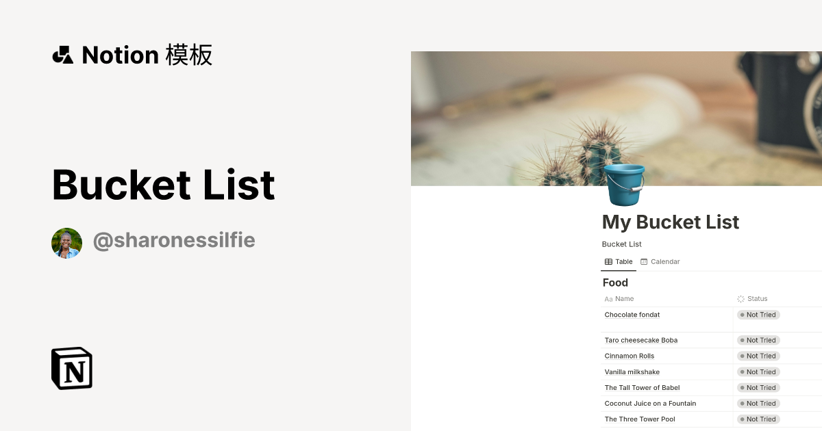 Bucket List 模板 | Notion 市集