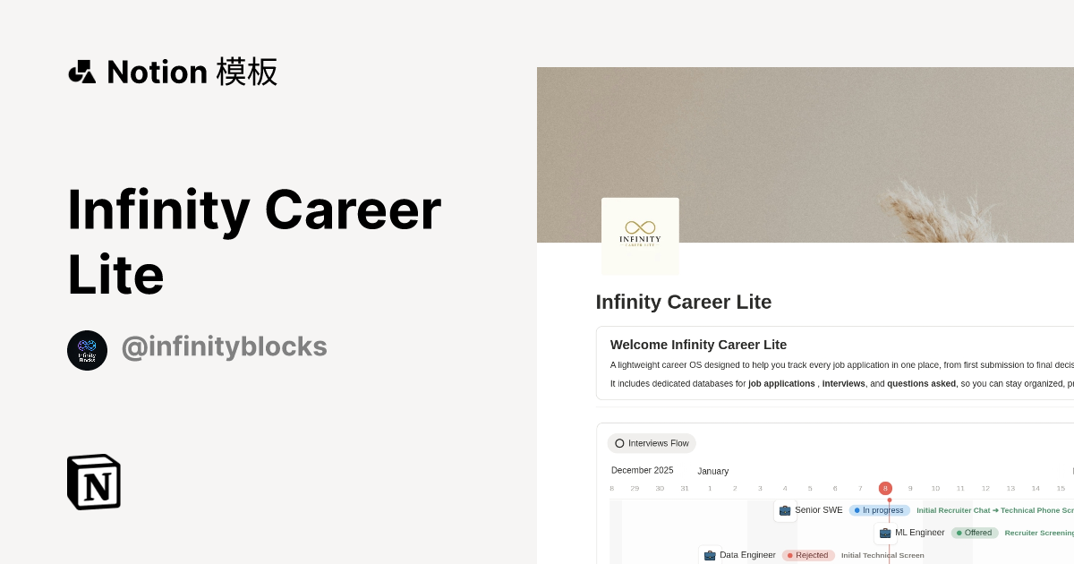 来自 Infinity Blocks 的 Infinity Career Lite 模板｜Notion市集