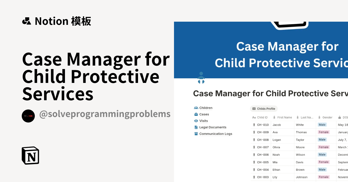 Case Manager for Child Protective Services 模板 | Notion 市集