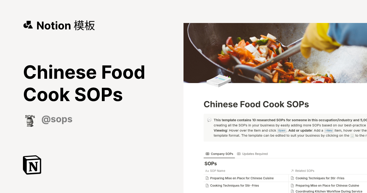 来自 SOPs 的 Chinese Food Cook SOPs 模板｜Notion市集