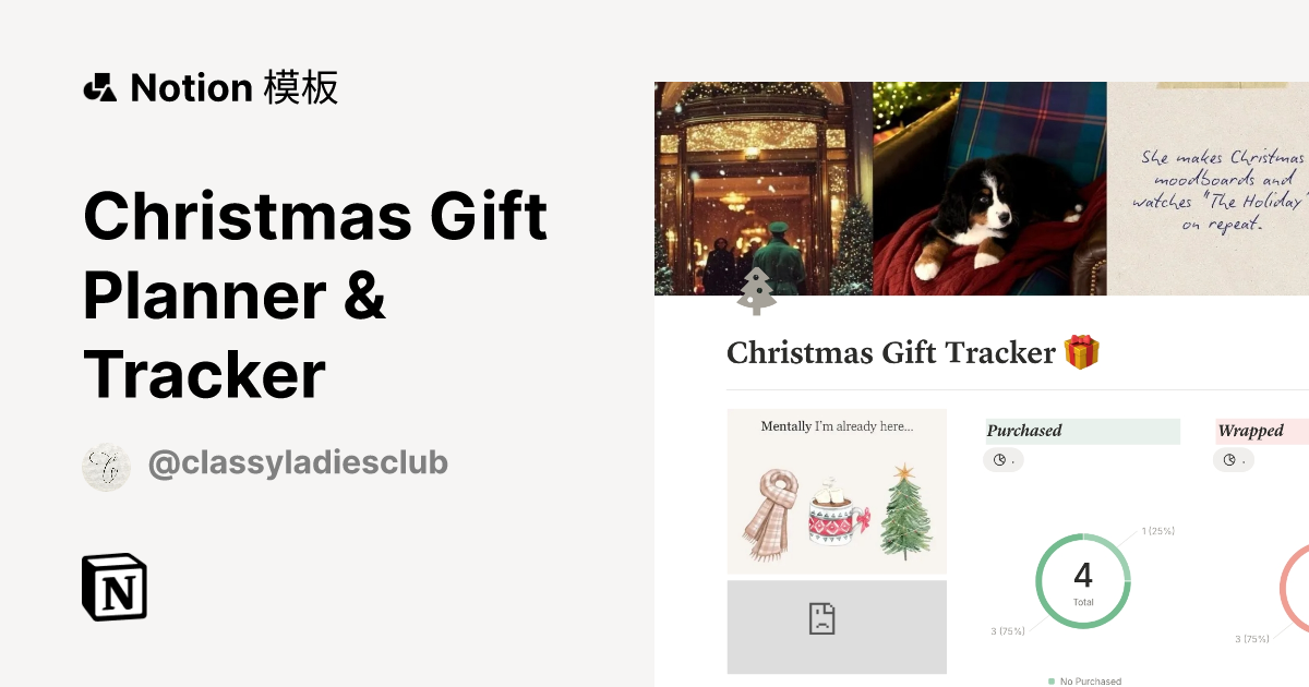 来自 Classy Ladies Club 的 Christmas Gift Planner & Tracker 模板｜Notion市集