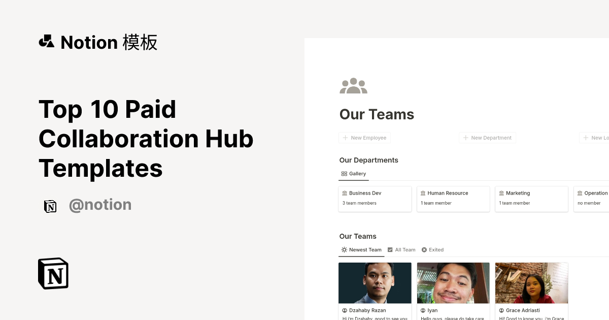 Top 10 Paid Collaboration Hub Templates | Notion 模板市集