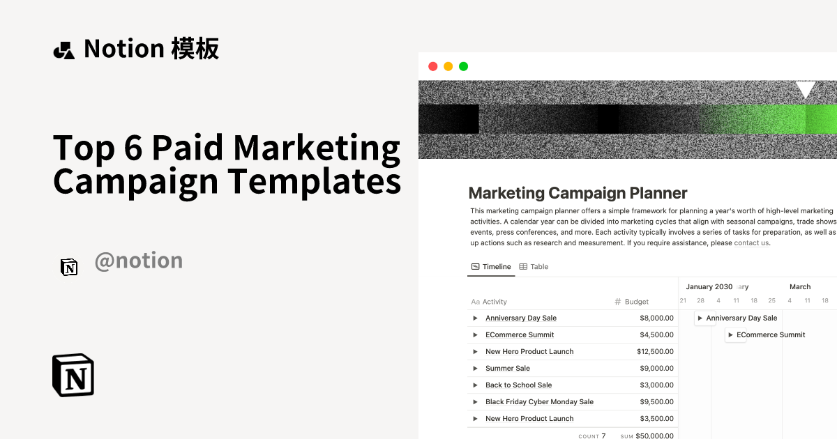 Top 6 Paid Marketing Campaign Templates | Notion 模板市集
