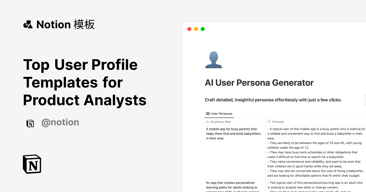 Top User Profile Templates for Product Analysts | Notion 模板市集