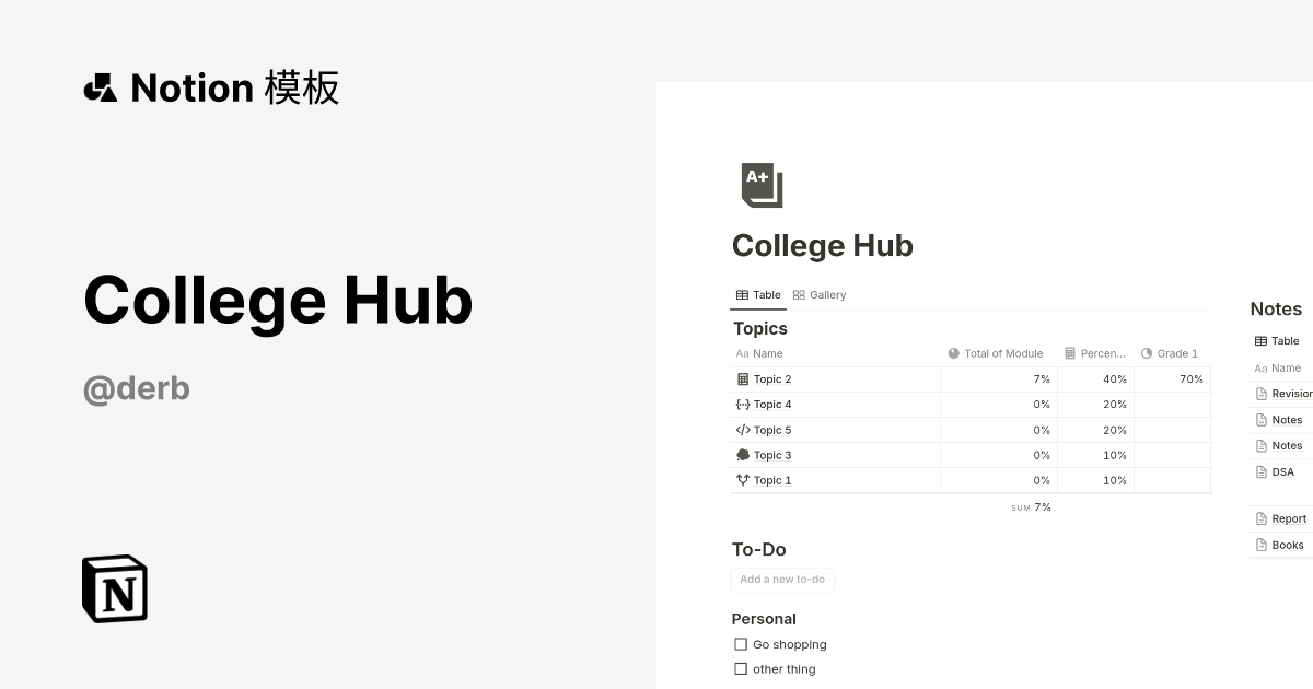 College Hub 模板 | Notion 市集