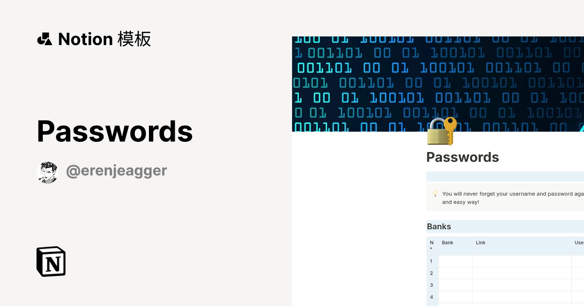 Passwords 模板 | Notion 市集