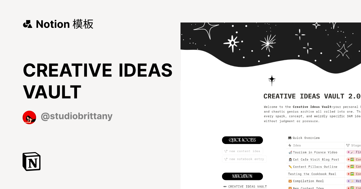 CREATIVE IDEAS VAULT 模板 | Notion 市集