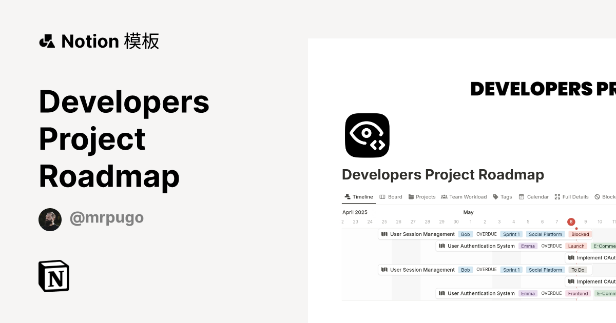 Developers Project Roadmap 模板 | Notion 市集