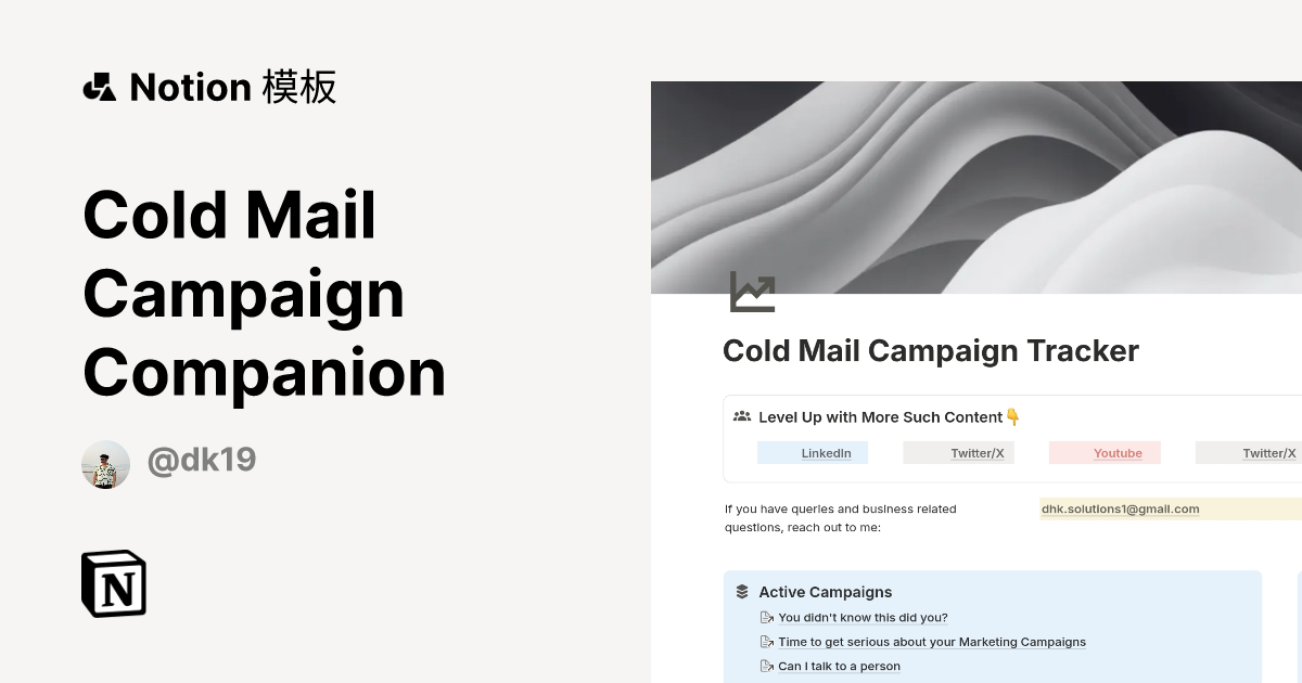 来自 Dhruv Kumar 的 Email Campaign Companion 模板｜Notion市集