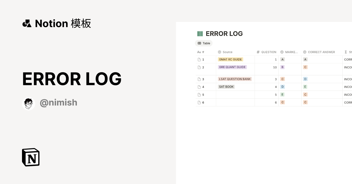 ERROR LOG 模板 | Notion 市集
