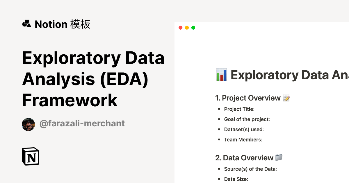 来自 Farazali Merchant 的 Exploratory Data Analysis (EDA) Framework 模板 ...
