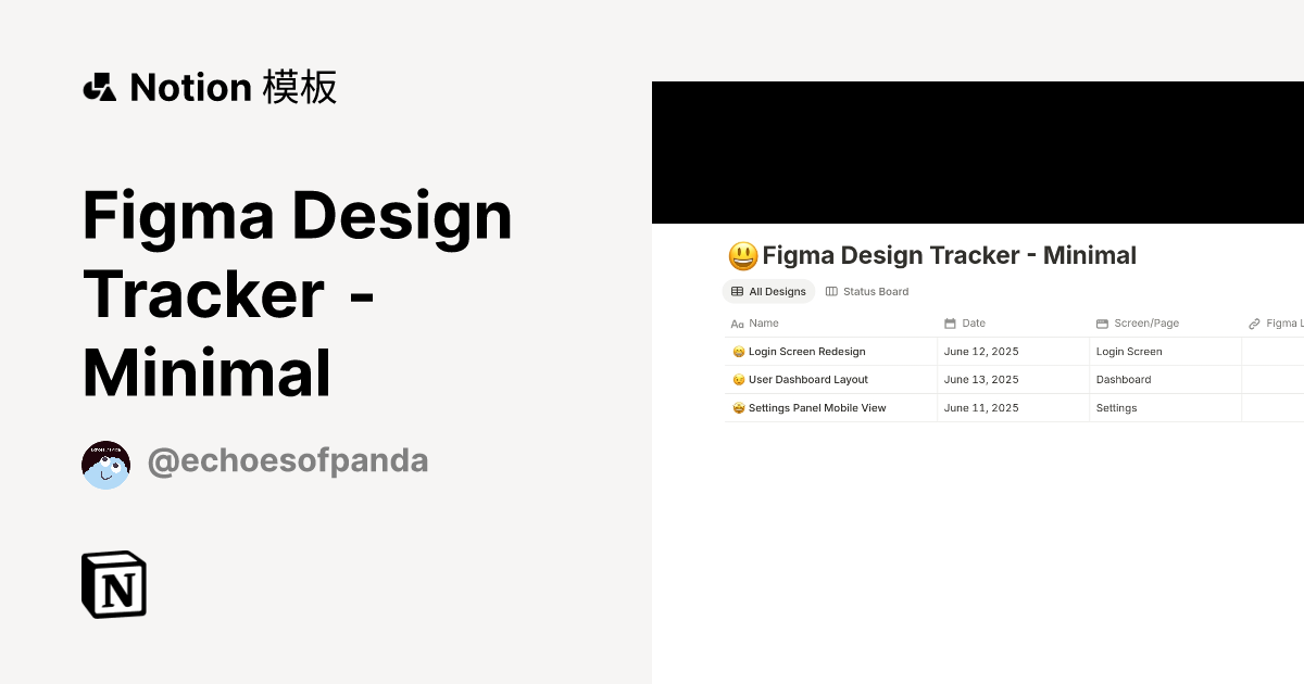 Figma Design Tracker - Minimal 模板 | Notion 市集