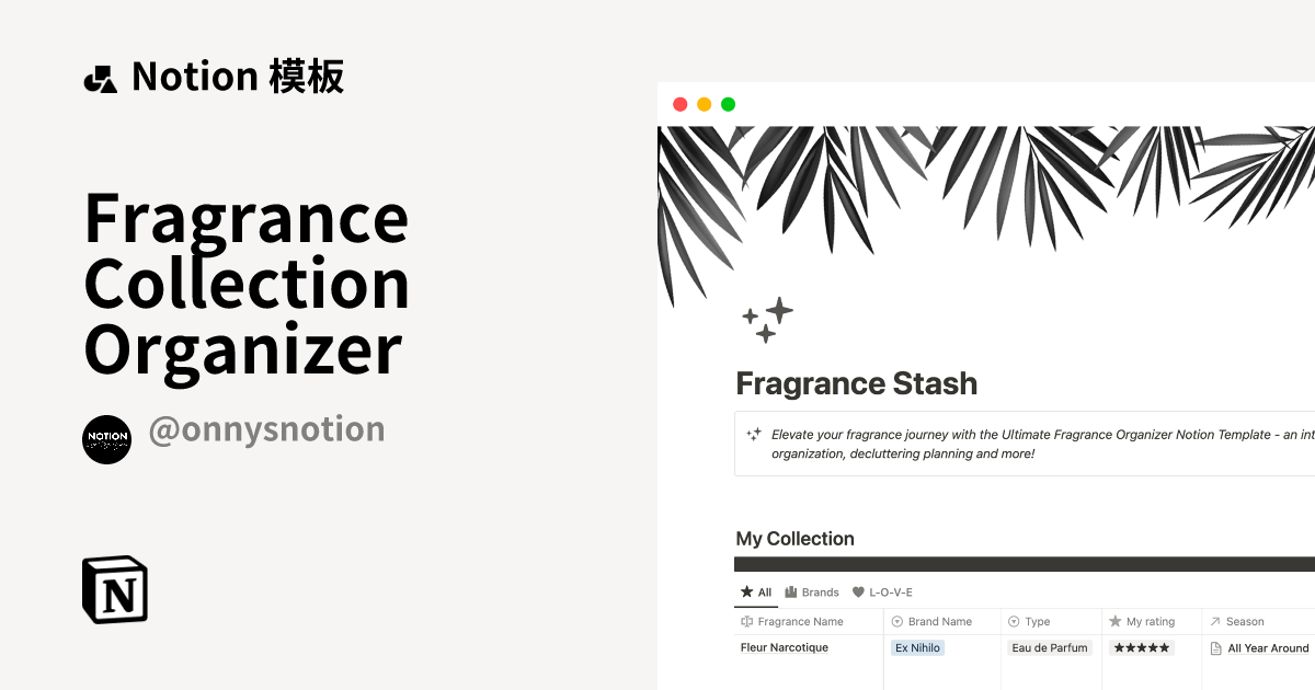 Fragrance Collection Organizer 模板 | Notion 市集