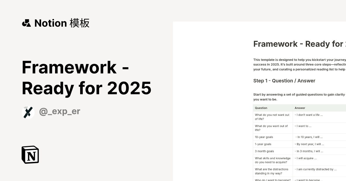 来自 EXP-ER 的 Framework - Ready for 2025 模板｜Notion市集