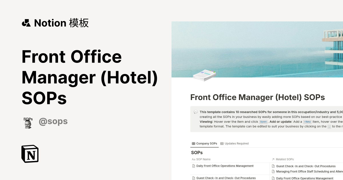 Front Office Manager (Hotel) SOPs 模板 | Notion 市集