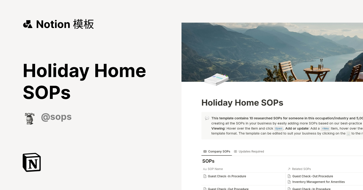 来自 SOPs 的 Holiday Home SOPs 模板｜Notion市集