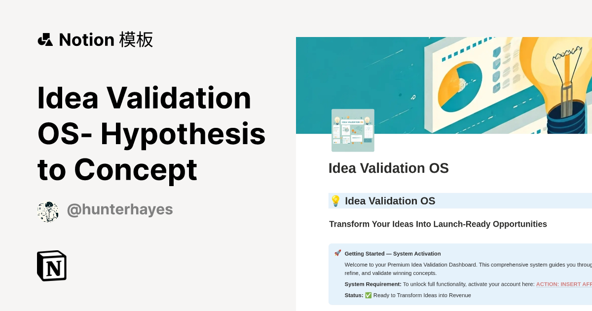 来自 OutlineLabs 的 Idea Validation OS- Hypothesis to Concept 模板｜Notion市集