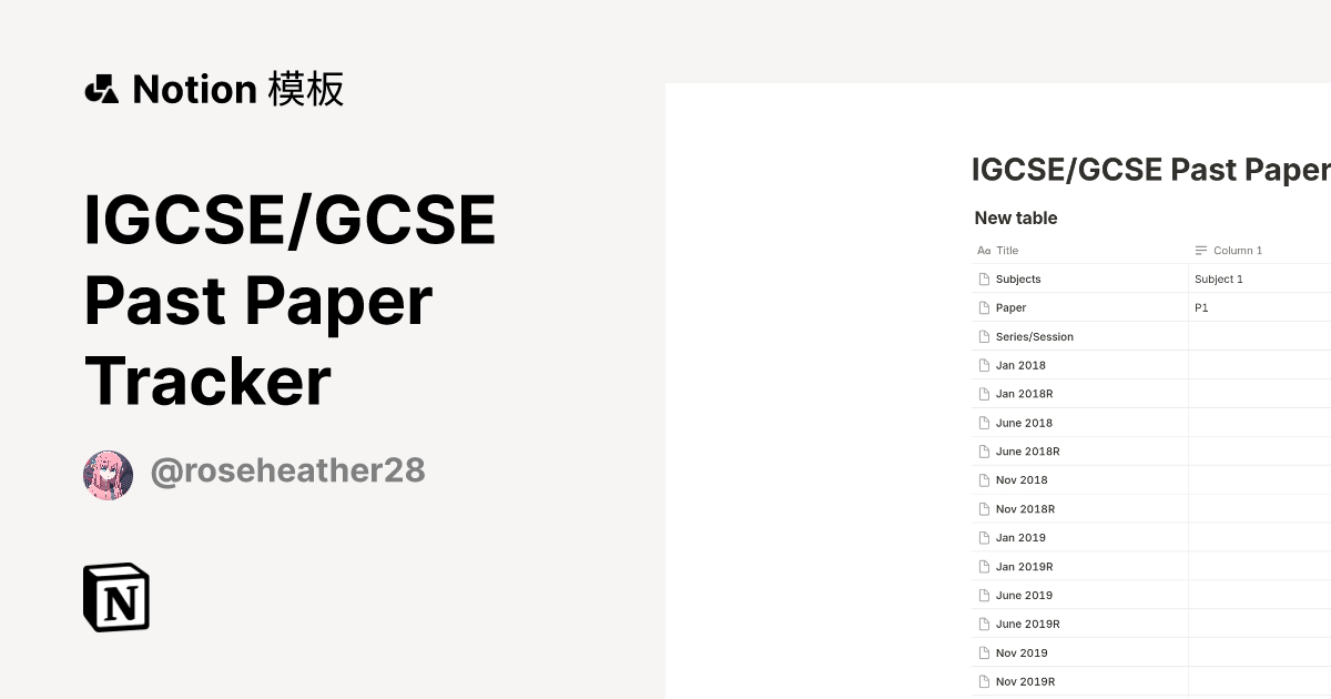 IGCSE/GCSE Past Paper Tracker 模板 | Notion 市集