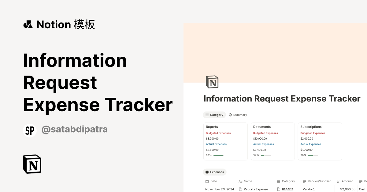 Information Request Expense Tracker 模板 | Notion 市集