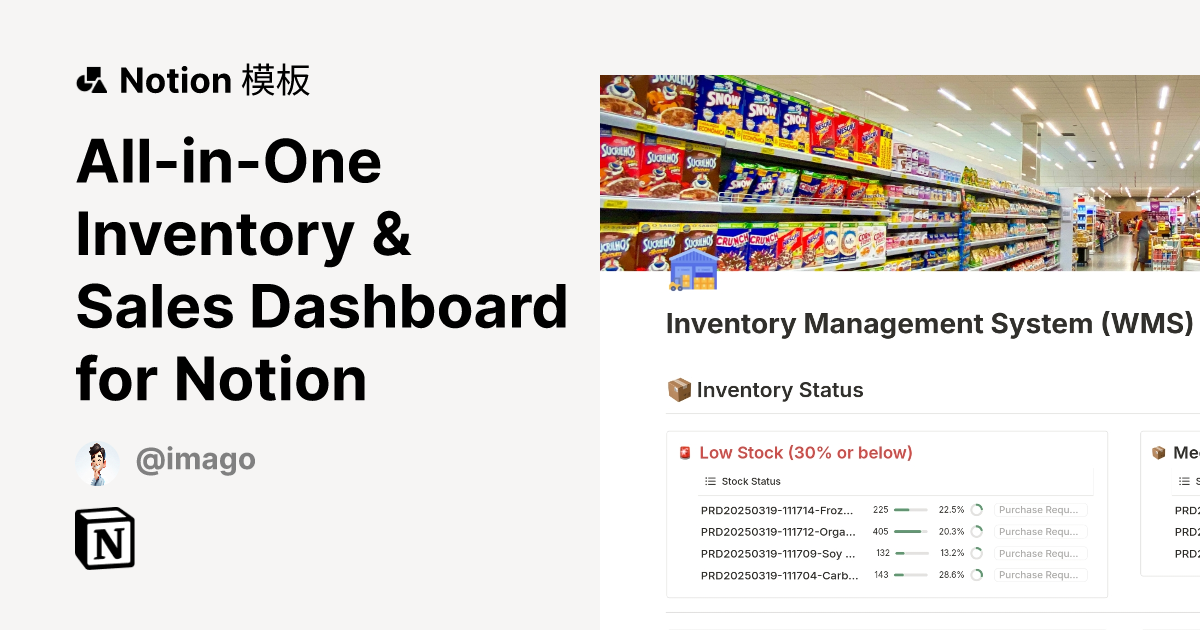 All-in-One Inventory & Sales Dashboard for Notion 模板 | Notion 市集