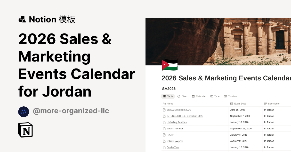 2026 Sales & Marketing Events Calendar for Jordan 模板 | Notion 市集