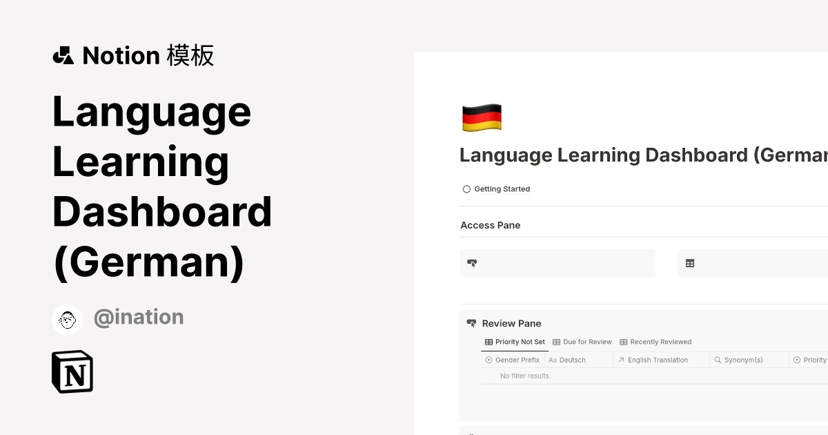 来自 I Nation 的 Language Learning Dashboard (German) 模板｜Notion市集
